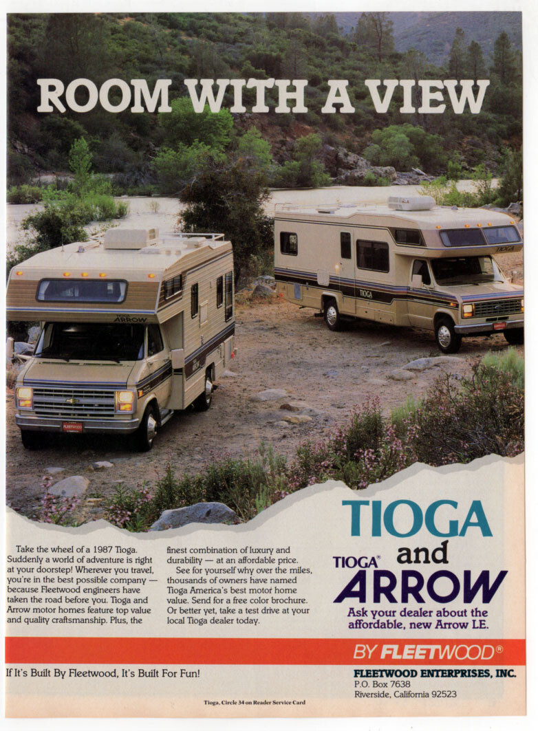 1987 FLEETWOOD Tioga & Arrow RV Motorhome Vintage Original Print AD ...
