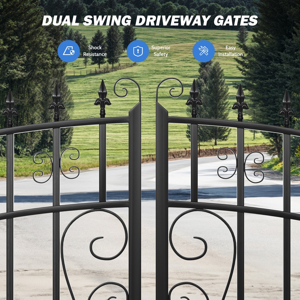 ZUMI 12x6 ft. Dual Swing Gates for Driveway Heavy Duty Outdoor Steel ...