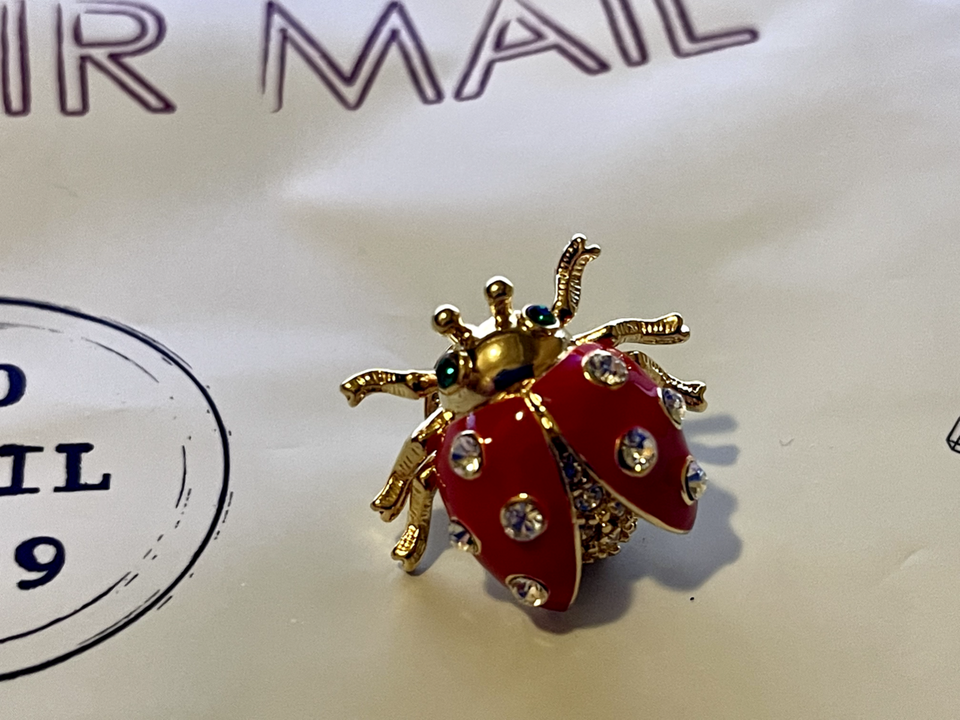 SWAROVSKI Ladybug Pin Brooch Austrian Crystal Red Enamel Vintage Brooch ...