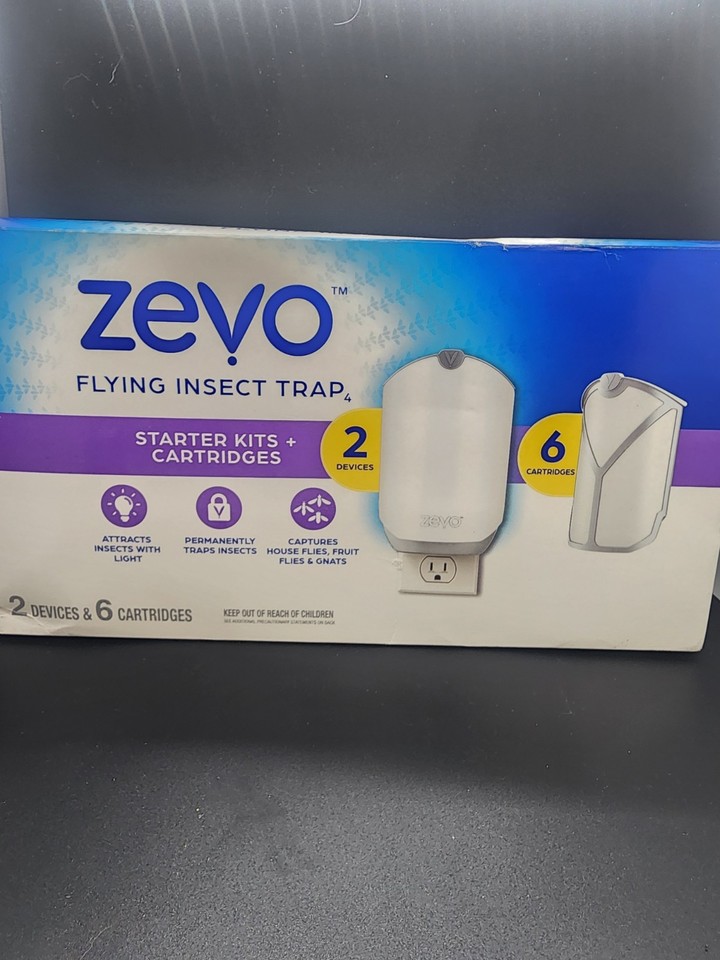 Zevo Flying Insect Trap Starter Kit, 2 Devices + 6 Refills Cartridges ...