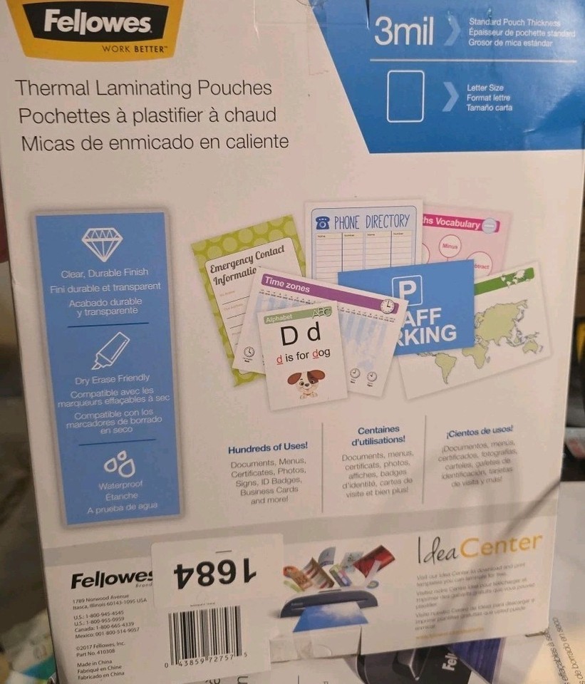 100 Fellowes Letter Size 9x11.5 Thermal Laminating Pouch 3 Mil (Z9 ...