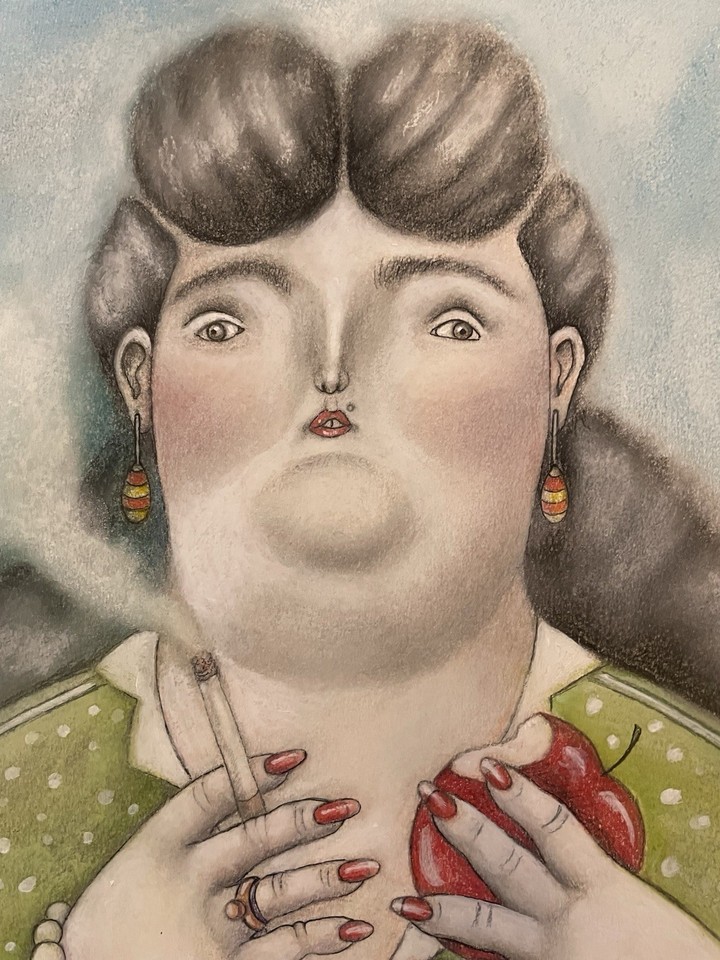 Original Botero-like Drawing Lady With Apple 9x12 Jocelyn Bullock | eBay