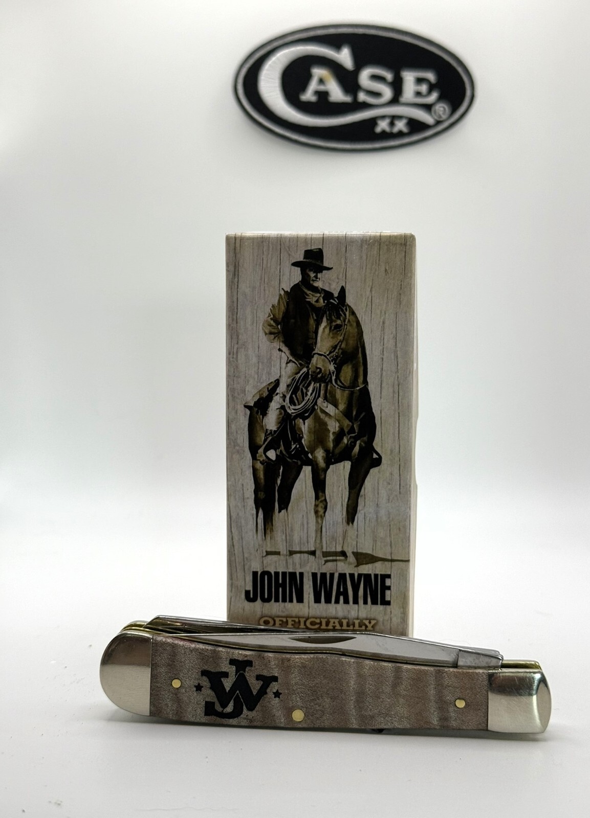 Case John Wayne Curly Oak Wood Trapper Knife 10703 WiTH Die-Cast ...