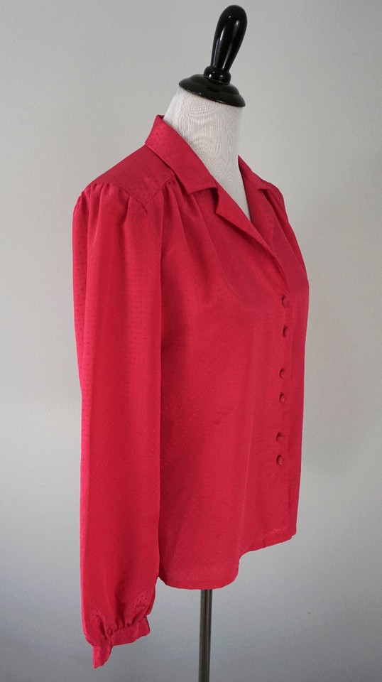 Vtg Chaus Pink Button Up Collared Button Up Pleated Blous Top Shirt ...