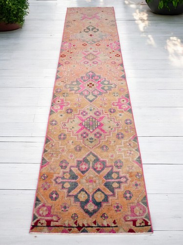 3x12 Runner Rug Hand Made PINK Runner Hallway Rug Low Pile. Actual 2.6 ...