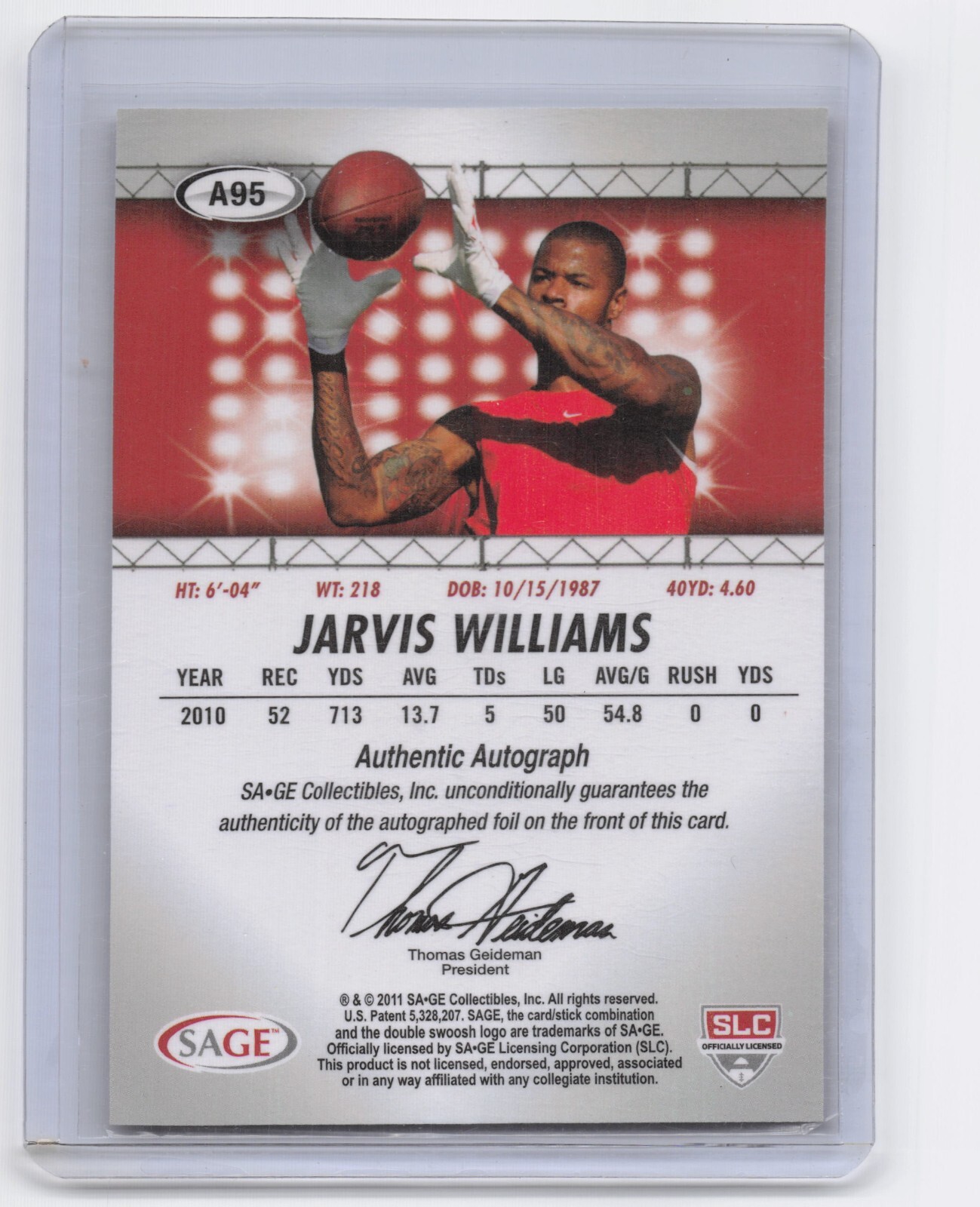 2011 SAGE Hit - Autographs Jarvis Williams #A95 Gold /250 (AU) for sale ...
