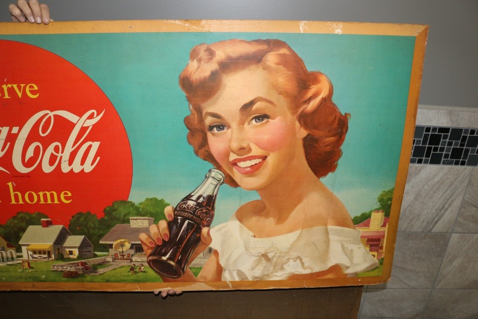 Large 62" Vintage 1952 Coca Cola Soda Pop With Frame 2 Side Sign | eBay