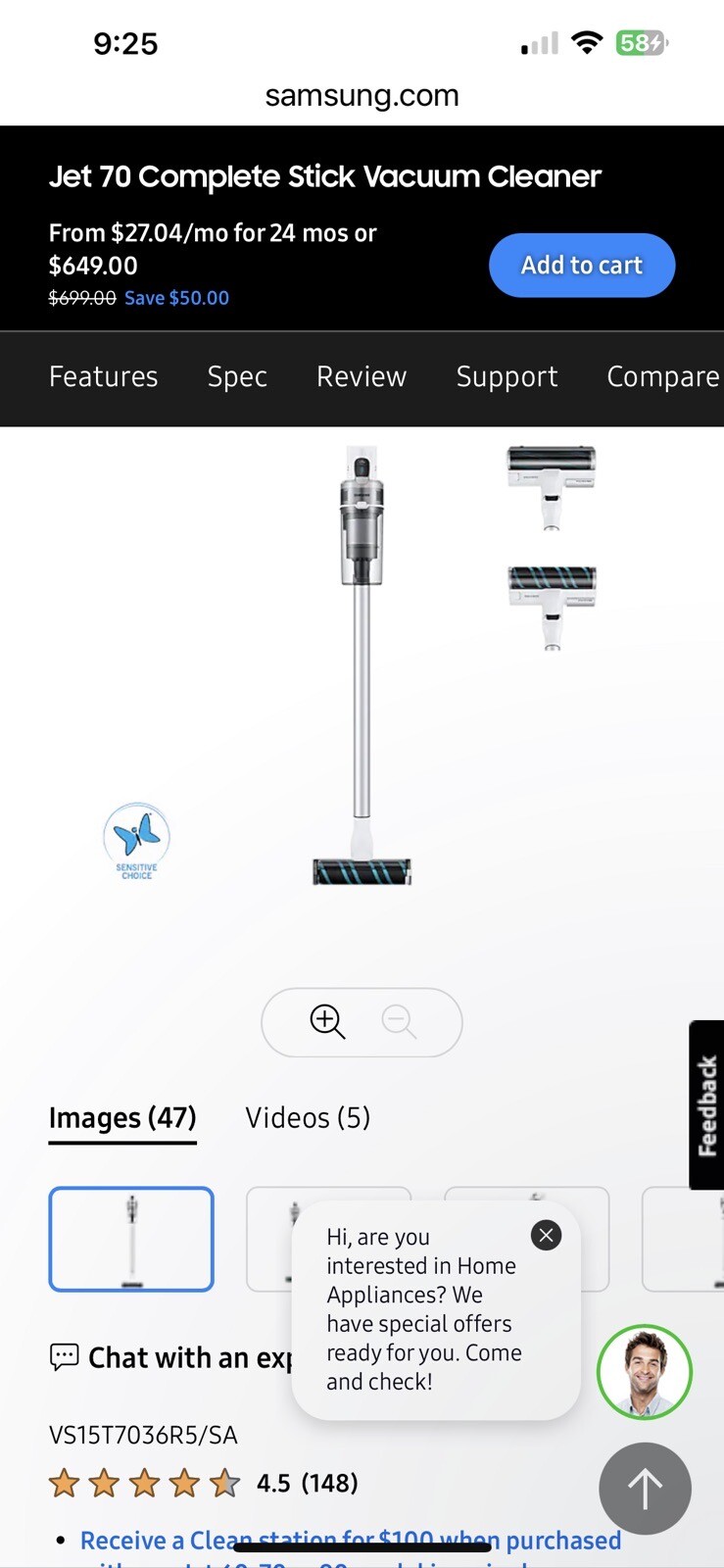 Samsung Jet 70 Complete Cordless Stick Vacuum Cleaner VS15T7036R5 ...