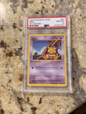Pokemon Psa 10 Abra 1st Edition Base Set Shadowless 1999 Gem Mint 43/ ...