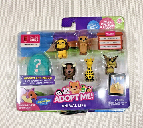 Adopt Me Animal Life Figures Set +Exclusive Virtual Code-Hidden Pet ...