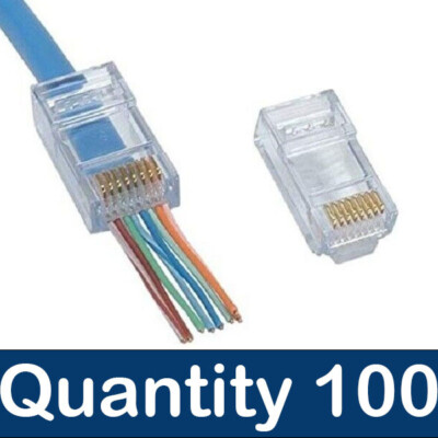 100 Cat5e RJ45 Feed Push Through Easy Fit Connectors for Network ...