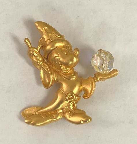 1986 Disney Napier Gold Sorcerer Mickey Crystal Ball Broach Jewelry ...