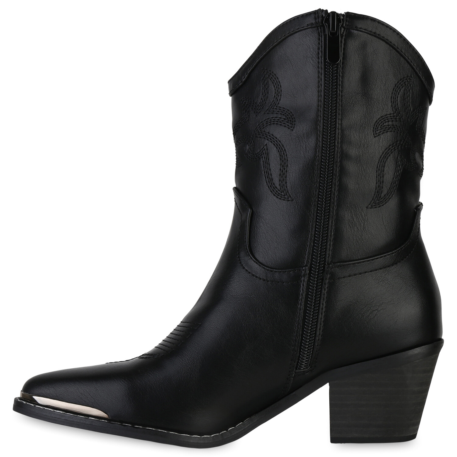 Damen Cowboy Boots Stiefeletten Stickereien Holzoptikabsatz 839934 ...