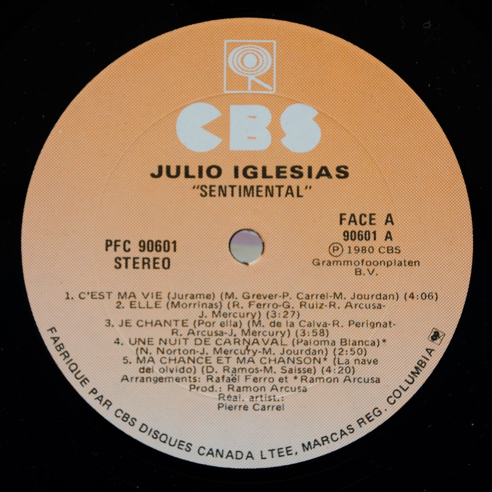 Julio Iglesias Sentimental LP Vinyl Album Record 1980 CBS PFC 90601 | eBay