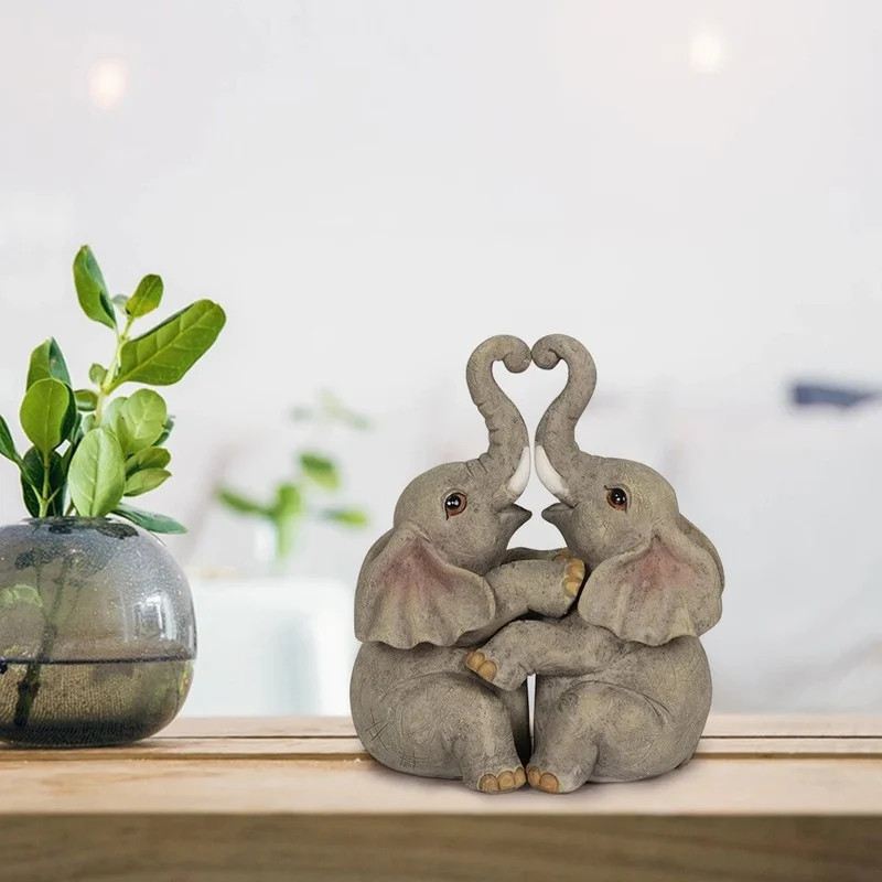 Creative Love Animal Hug Statue Resin Crafts Elephant Couple Cuddling ...