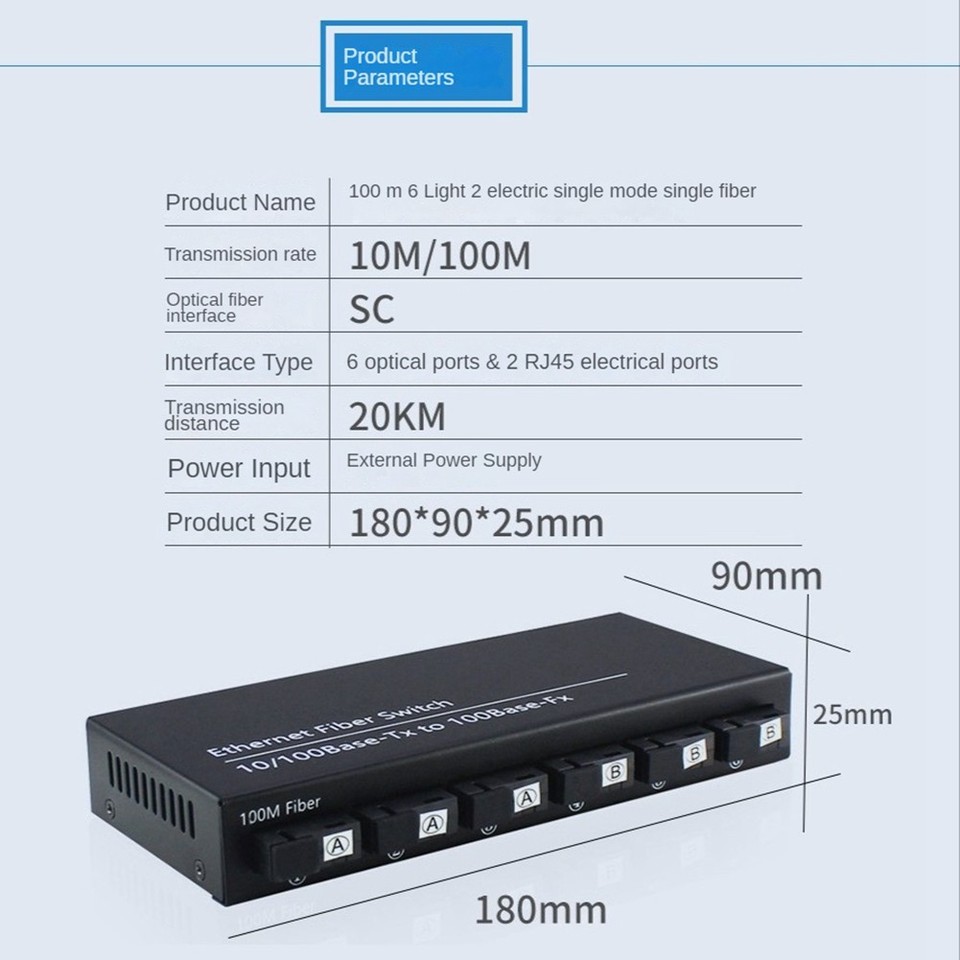6Port 10/100M Ethernet 6 Fiber Port 25KM 2UTP RJ45 Glasfaser ...