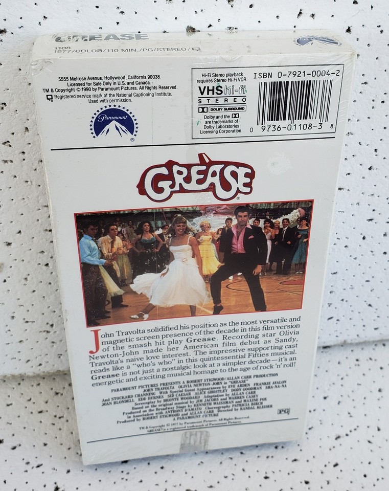 Grease (1978) New Sealed Vintage Paramount VHS 1990 Release w/Watermark ...