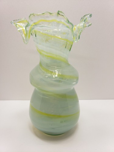Swirl Art Multicolor Glass Vase Yellow Green Hand Blown Ruffled ...