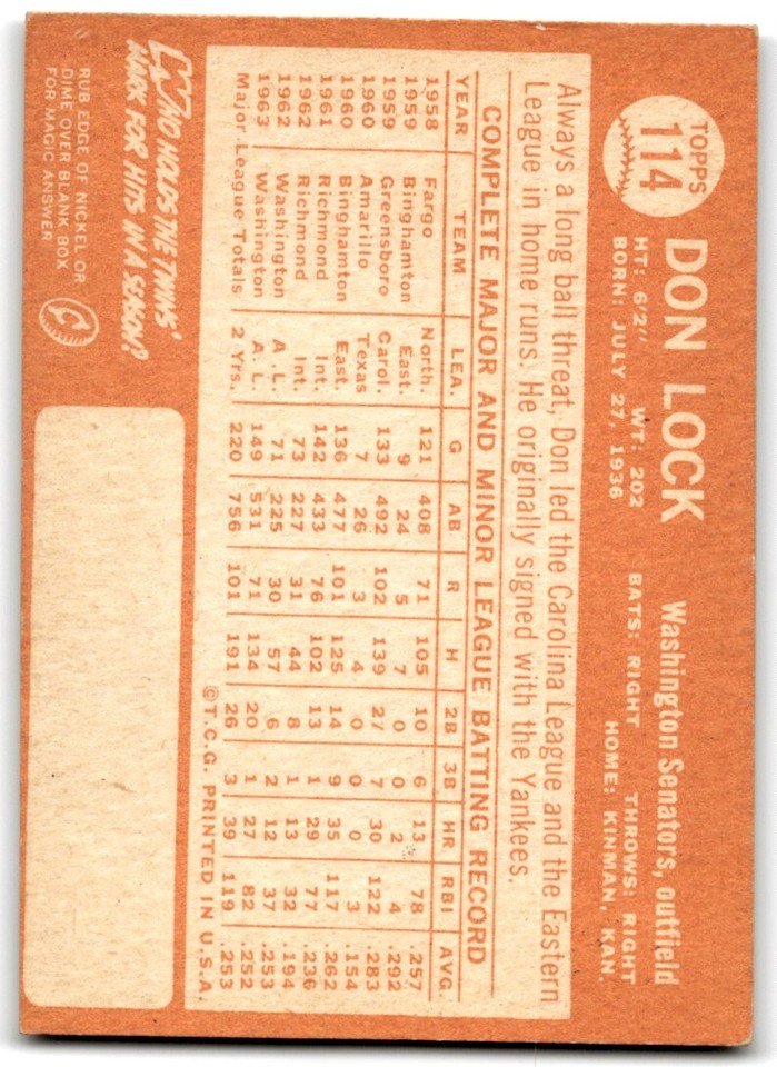 1964 Topps Don Lock Baseball Cards #114 | eBay