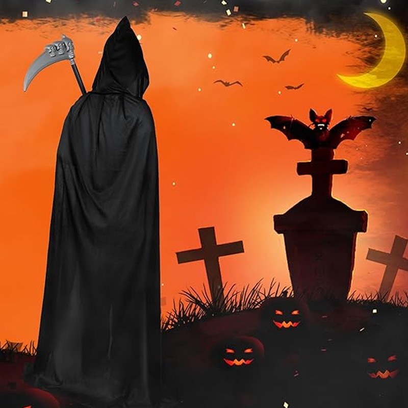 Adult Grim Reaper Costume Fancy Dress Halloween Scythe Ghost Phantom ...