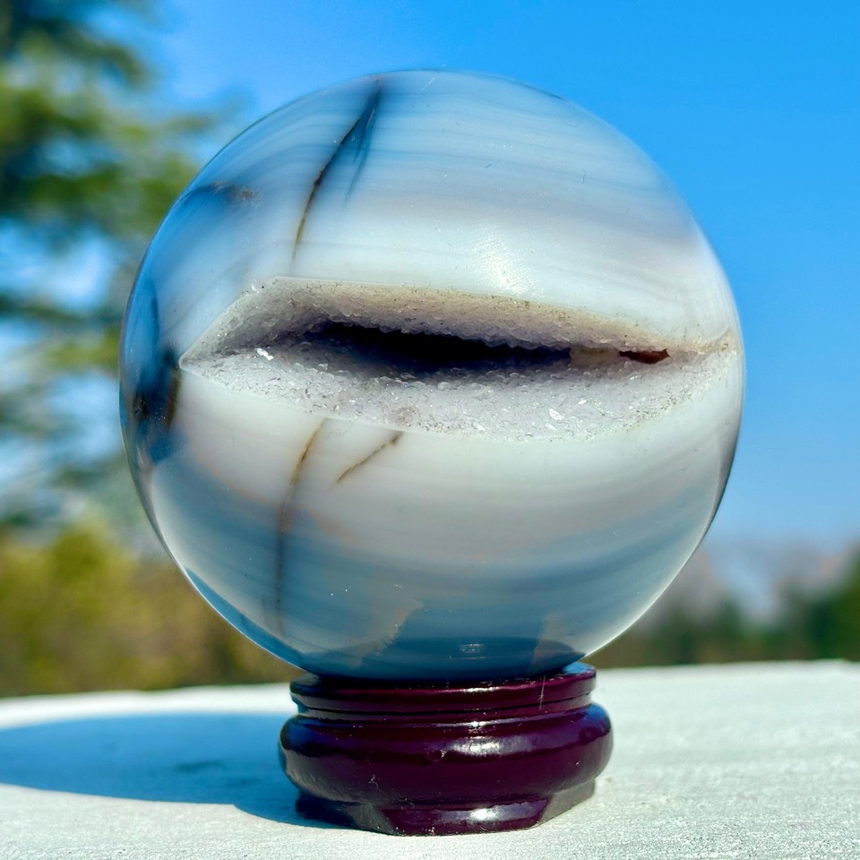 1.1LB Natural Agate Geode Crystal Ball Quartz Sphere Cave Vug Quartz ...