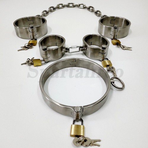 Stainless Steel Heavy Duty Collar Handcuffs Ankle Cuffs Detachable ...