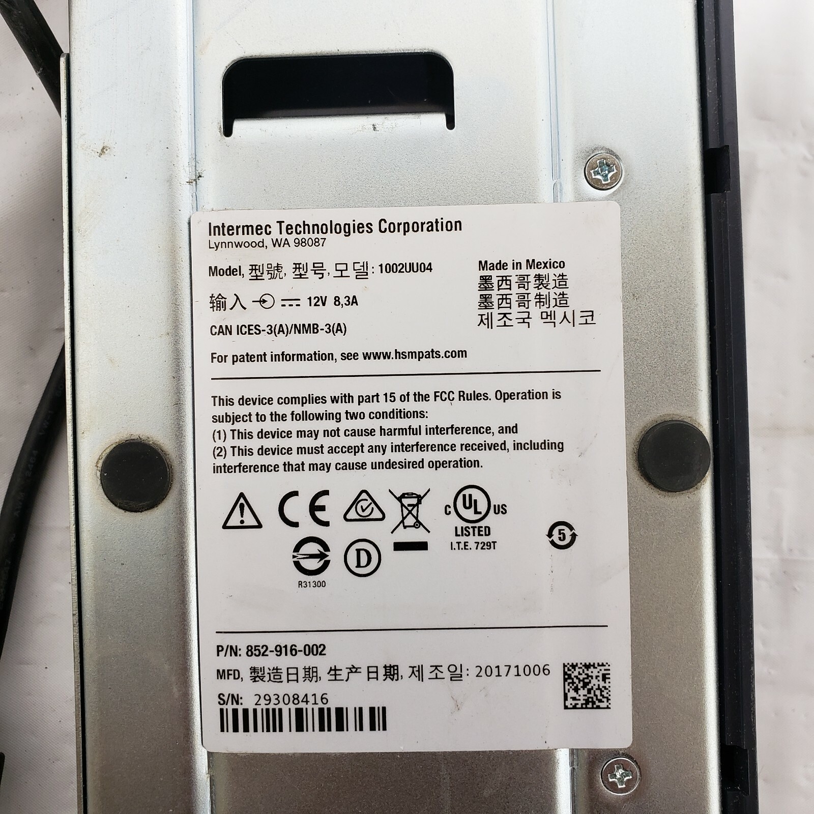 Intermec 1002UU04 4 Bay Cn70 Battery Charger Multibay 852-916-002 for ...