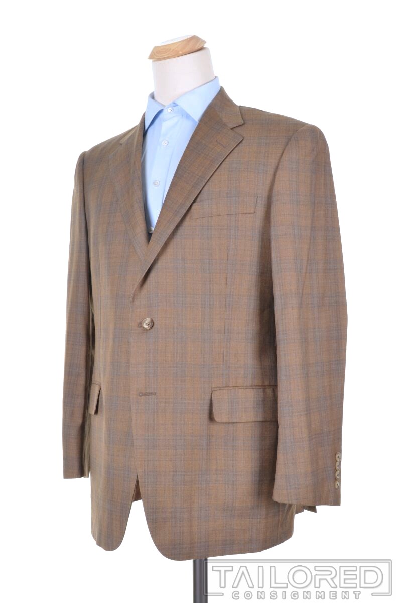 HICKEY FREEMAN Brown Plaid Check 100% Wool Mens Blazer Sport Coat ...