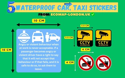 5 Essential Stickers for Taxi PCO PHD Cars - 100% Waterproof (CCTV, No ...