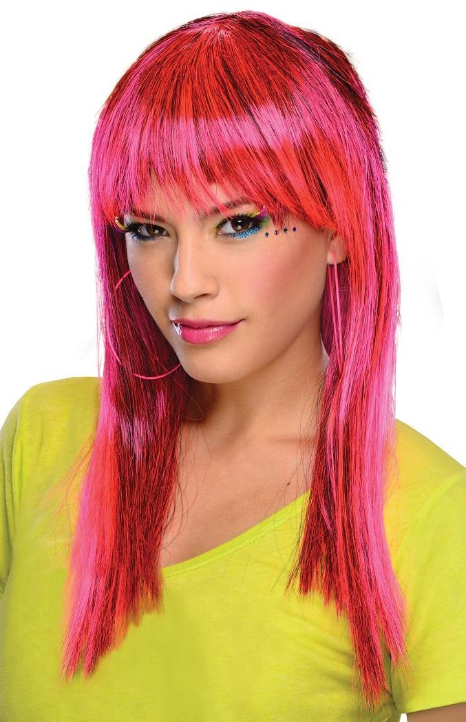 Neon Glamorous Wig Rave Fancy Dress Halloween Adult Costume Accessory 3 ...