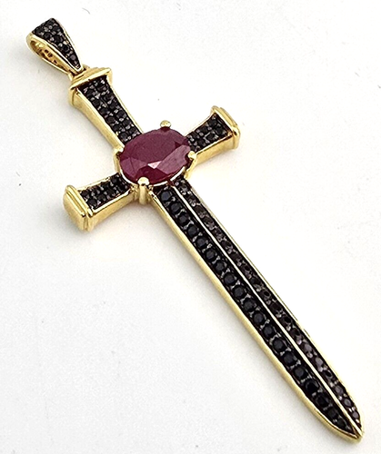 Stunning Sword Dagger Pendant Gold Plated Ruby & Tourmaline 925 10124 ...