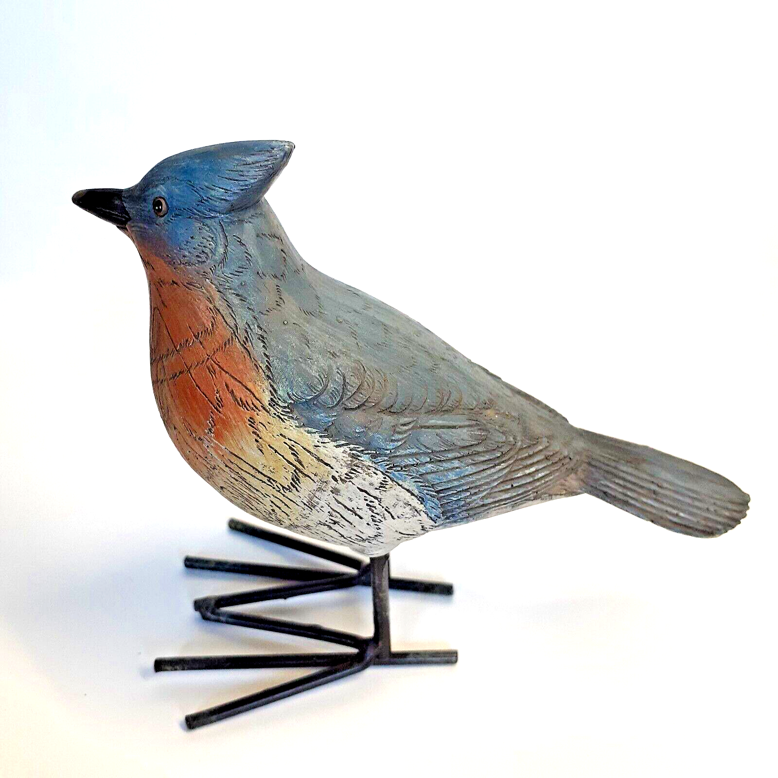 Vintage Bird Figurine Tufted Titmouse Hand Painted Songbird Metal Feet ...