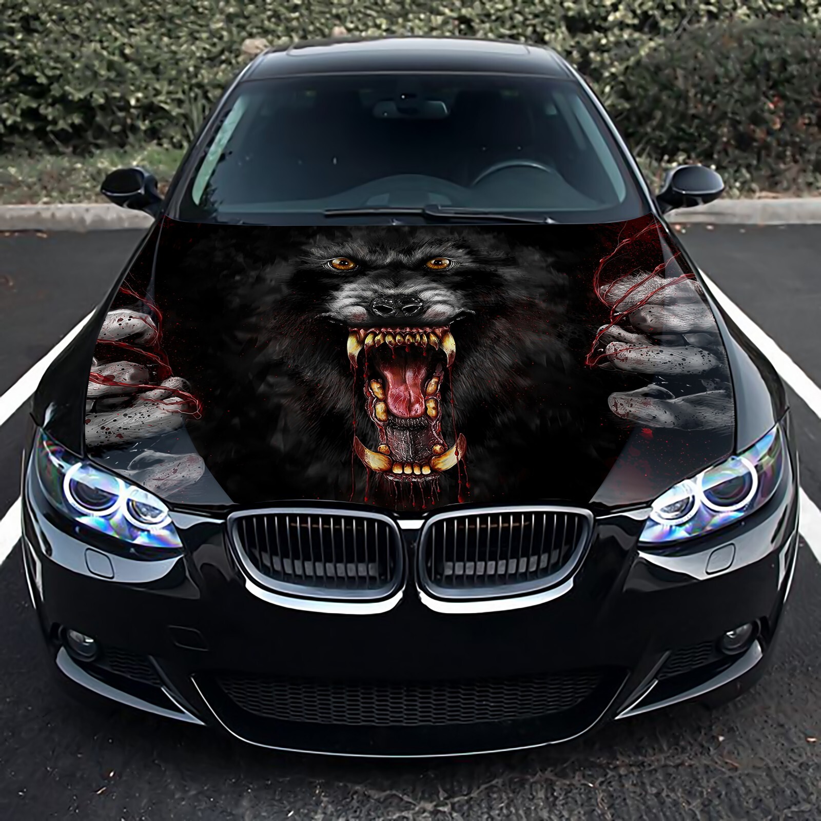 Blood Angry Wolf Car Hood Wrap Decal Vinyl Sticker Full Color Graphic ...