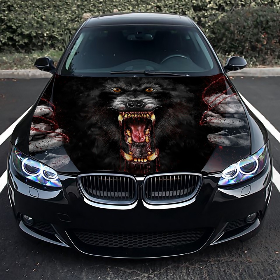 Blood Angry Wolf Car Hood Wrap Decal Vinyl Sticker Full Color Graphic ...