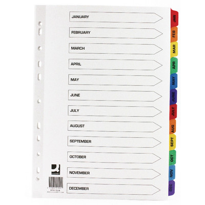 A4 Coloured Tabbed January-December Subject File Index Dividers Month ...