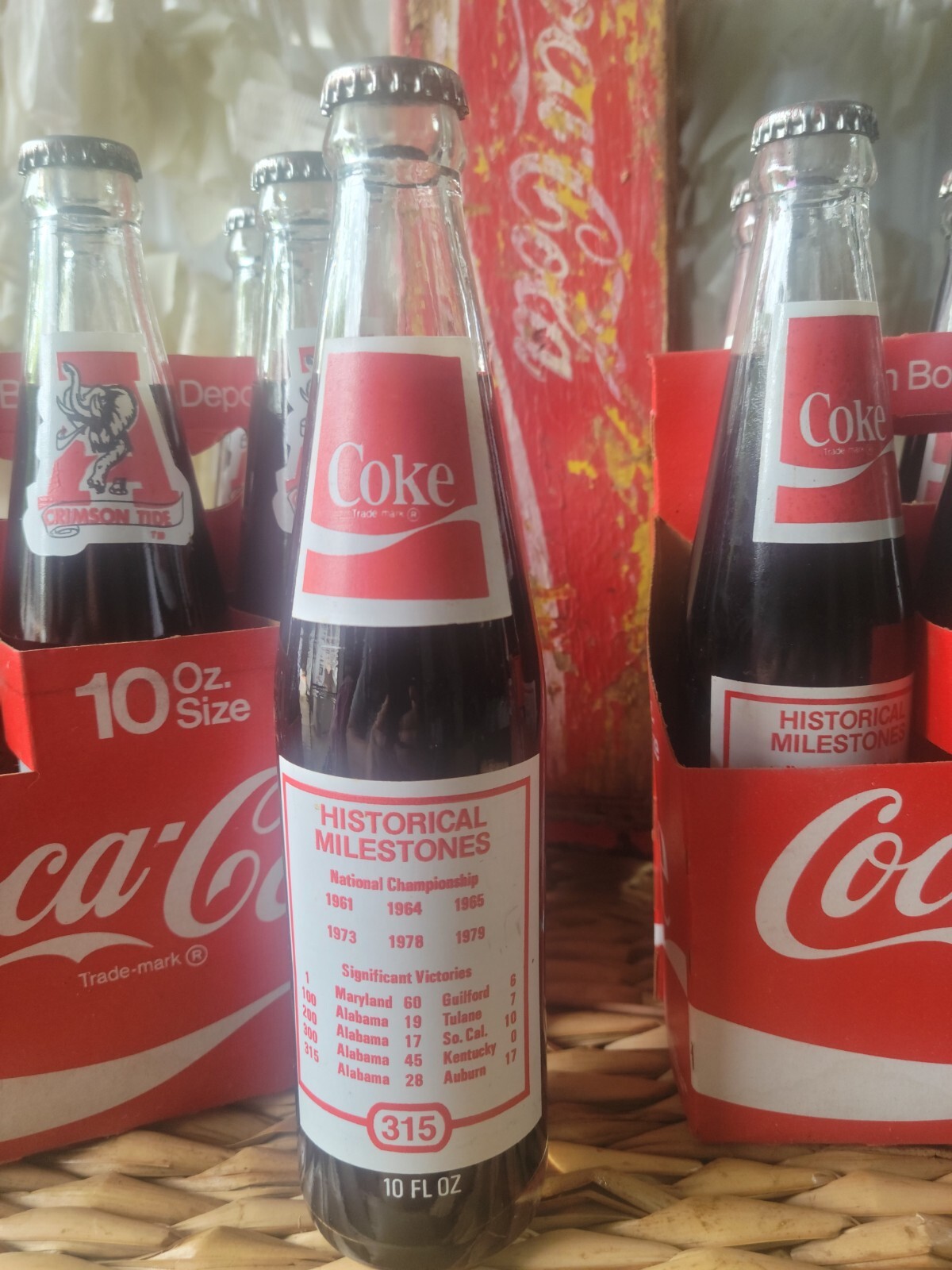 PAUL BEAR BRYANT ALABAMA 315 WINS VINTAGE 1979 COKE BOTTLE FULL 6 PK ...