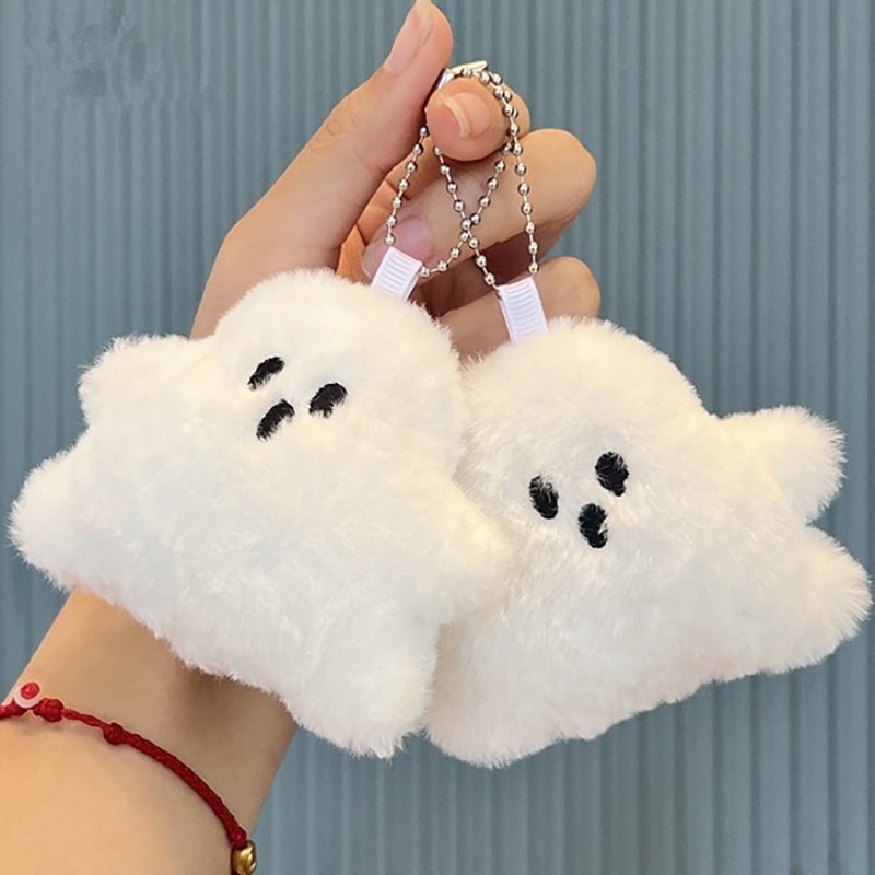 White Ghost Key Chains Small Ghost Funny School Bag Pendant Cute Plush ...