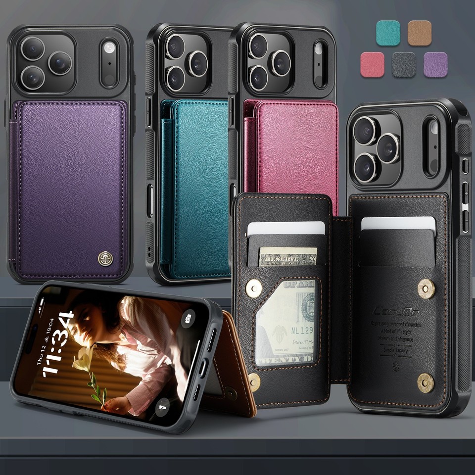 For iPhone Air 17 Pro Max 16 15 14 13 12 11 XS RFID Wallet Case Leather ...