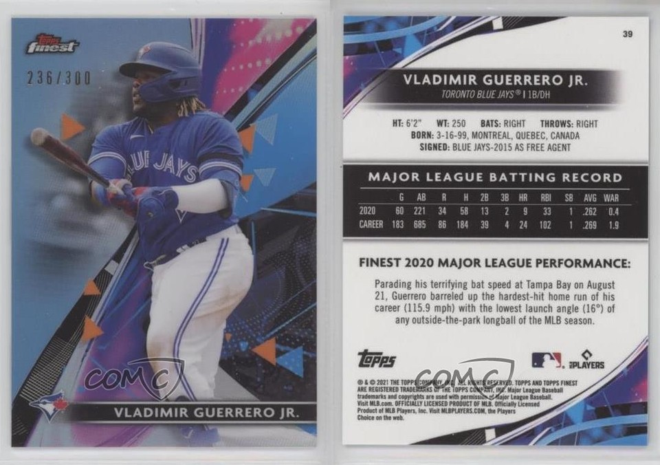 2021 Topps Finest Sky Blue Refractor 236/300 Vladimir Guerrero Jr #39 ...