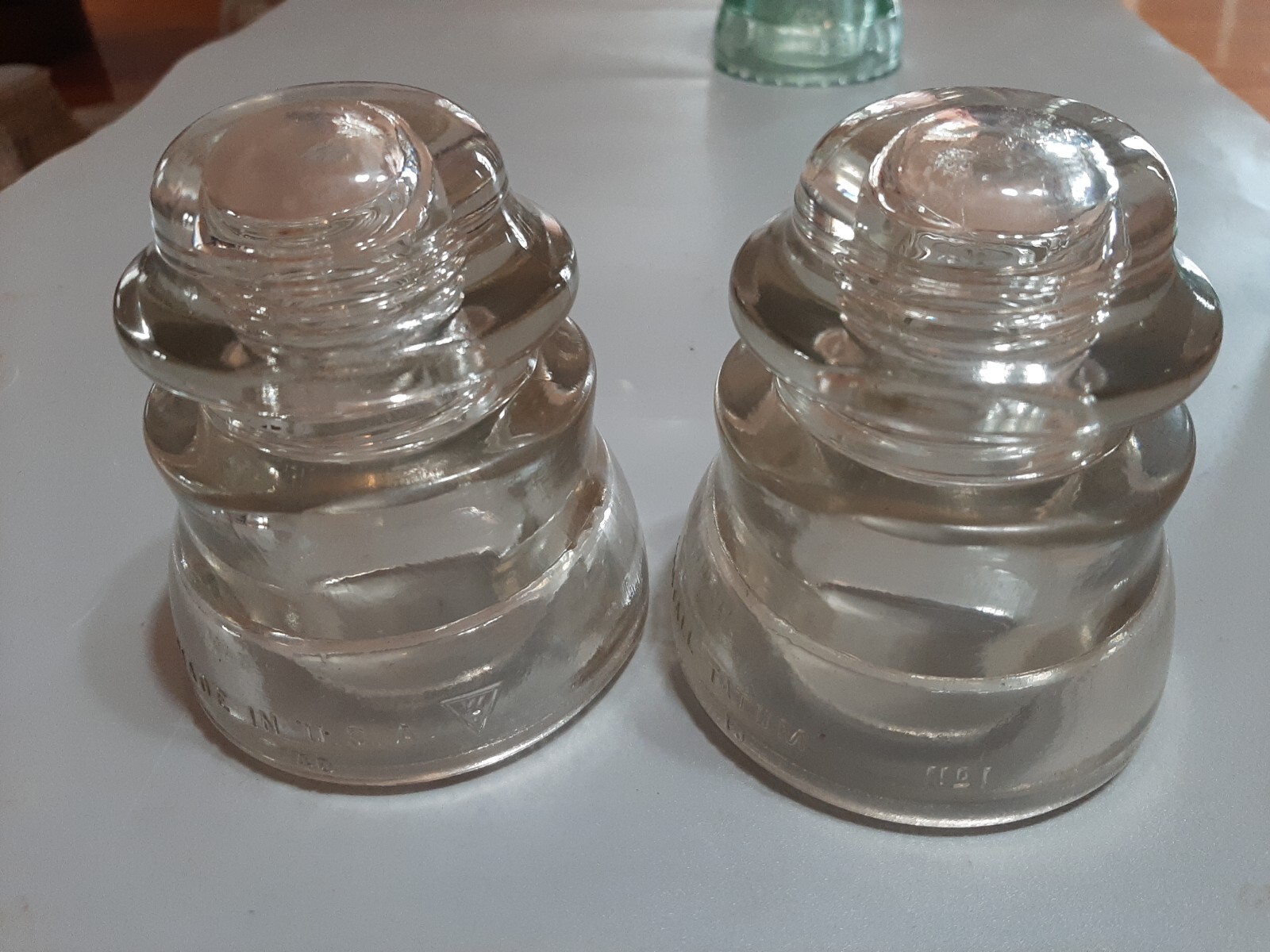 WHITALL TATUM CO No 1 Glass Insulator Clear Triangle Mark Set Of 2 | eBay