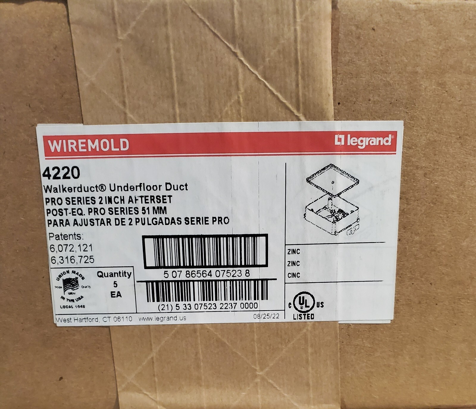 Box of 5: Legrand 4420 Walkerduct Underfloor Duct Pro Series 2 Inch | eBay