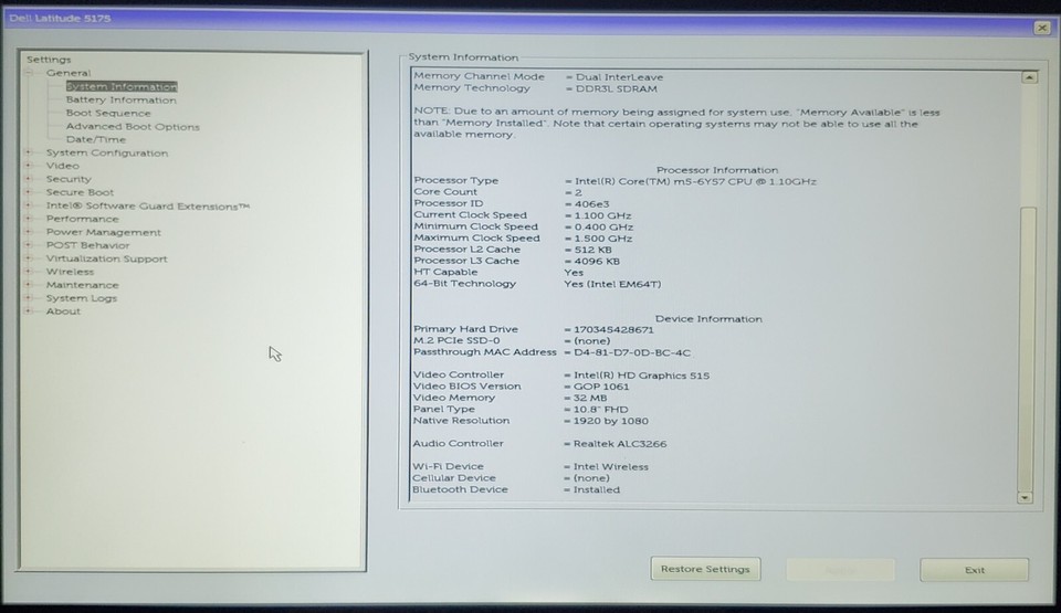 Dell Latitude 5175 2-in-1 Intel m5-6Y57 1.10GHz 8GB 256GB SSD Win 10 ...
