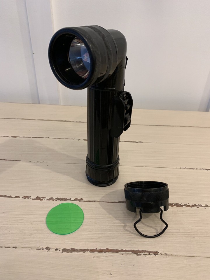 VINTAGE U.S. MILITARY NORDIC TL-122 Black FLASHLIGHT With Green Filter ...