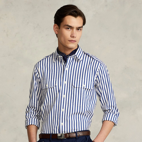 $148 Polo Ralph Lauren Striped Poplin Work shirt In Cotton White-Blue ...