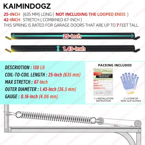 Pair 130lb. Heavy Duty Garage Door Extension Springs Stretch Springs25 ...