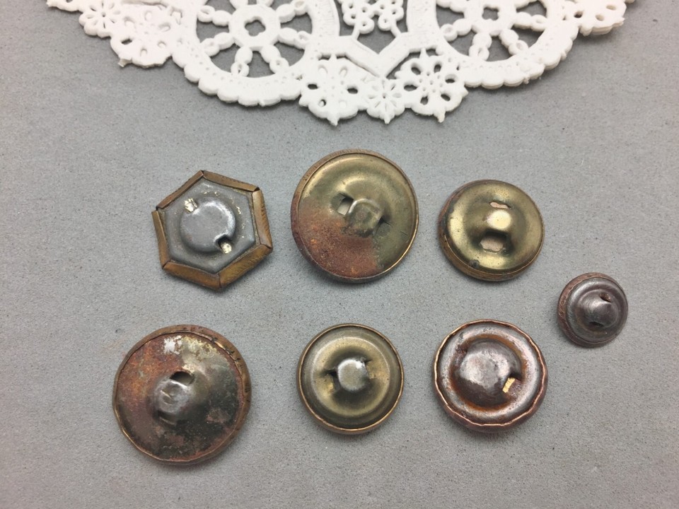 Vintage Gold Tone Metal Button Lot 7 Mirror Back 3/8" 3/4" 5/8" Sewing ...