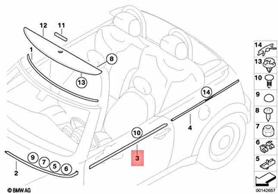 2001-2006 MINI Cooper One R50 R52 R53 Outer Weatherstrip Right ...