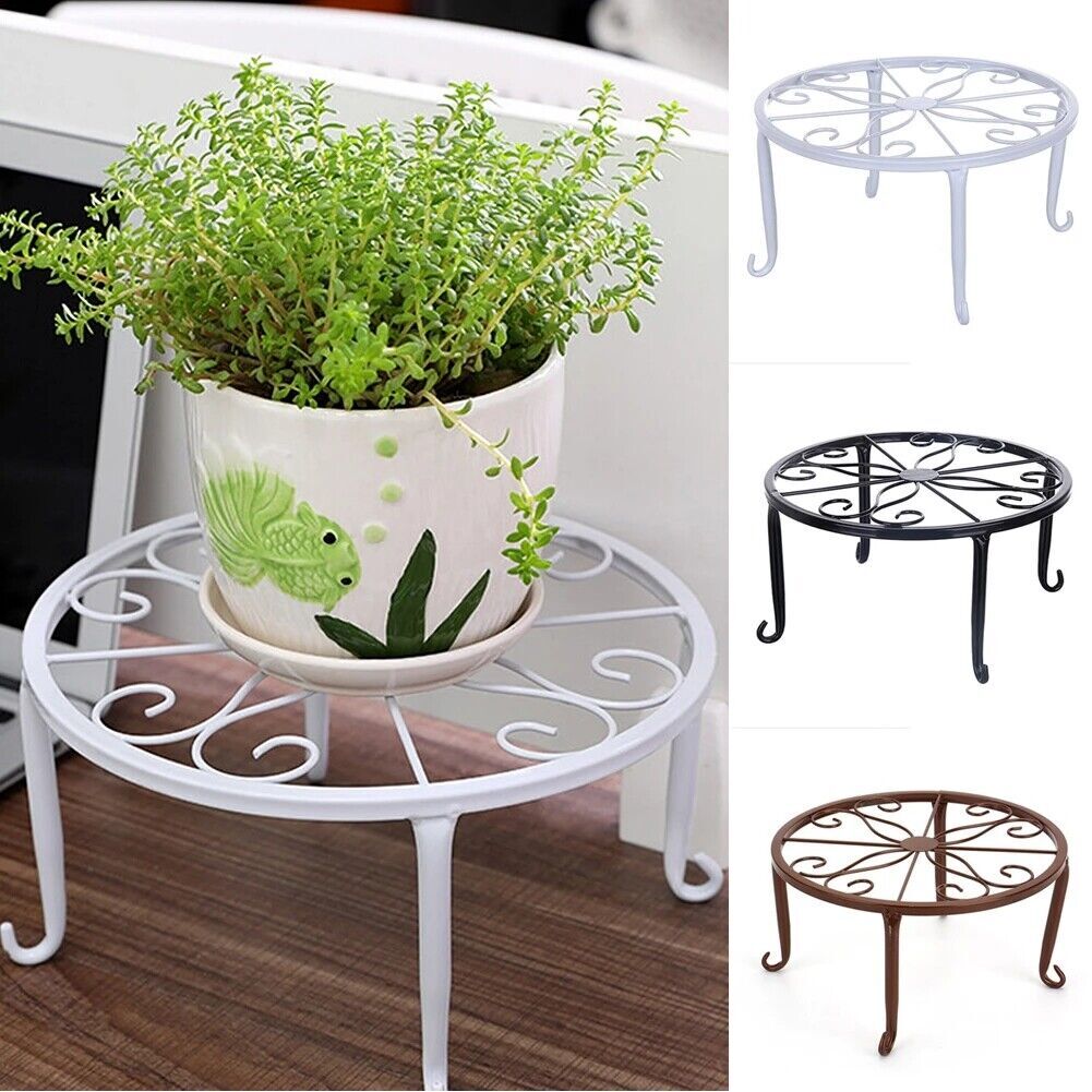 Round Wrought Iron Plant Stand Planter Holder Flower Pot Shelf Rack ...
