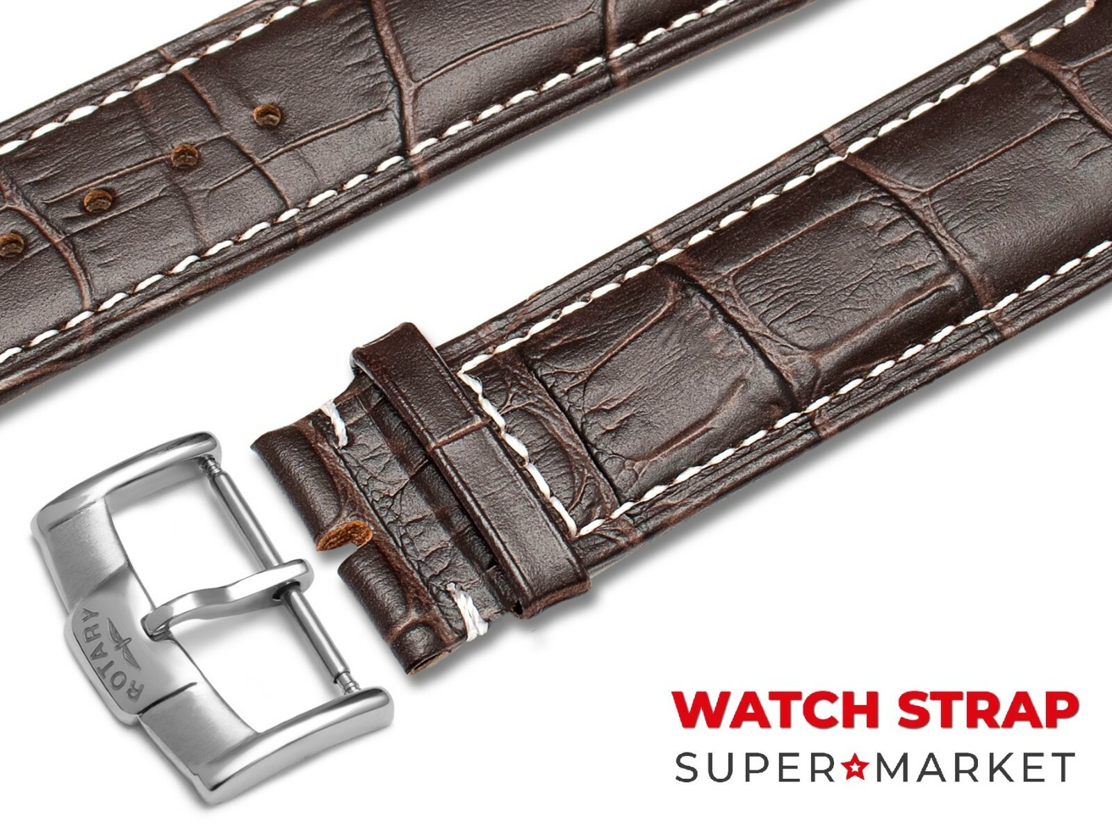 For ROTARY Watch Genuine Leather DARK BROWN Strap Band Stitching Buckle ...