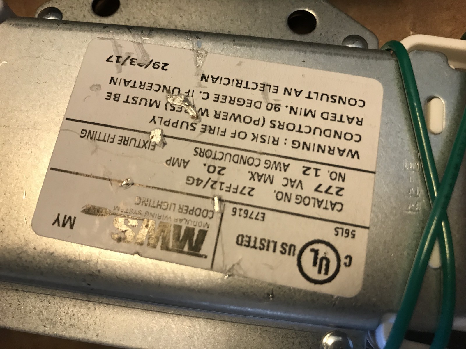 (24 Ea) MWS 27FF12/4G5LT MODULAR WIRING SYSTEM FIXTURE CONNECTOR, 277V ...